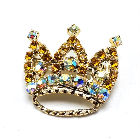 Vintage | Jewelry | Princess Queen Rhinestone Crown Lapel Pin Brooch ...